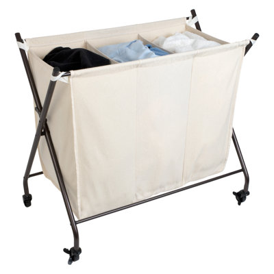 Latitude Run® Smart Design Premium 3 Compartment Rolling Canvas Laundry ...