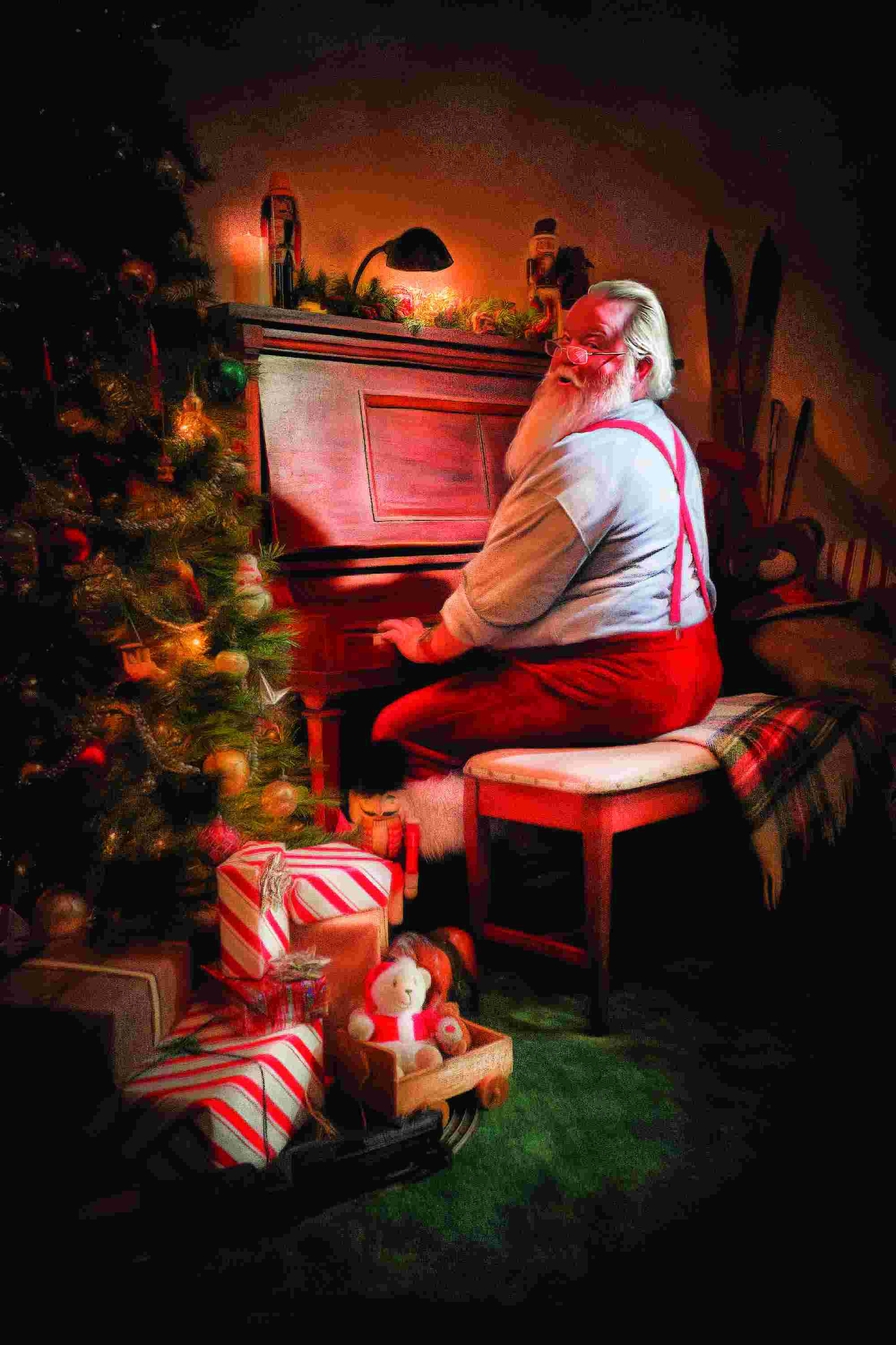 The Holiday Aisle® Santa Playing Piano - Wrapped Canvas Print | Wayfair