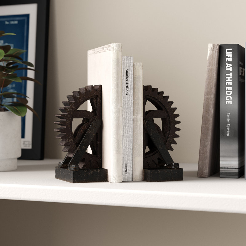 Steelside™ Rusted Gear Non-Skid Bookends & Reviews | Wayfair