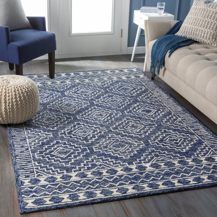Wade Logan® Ammann Handmade Wool Navy/White Rug & Reviews | Wayfair