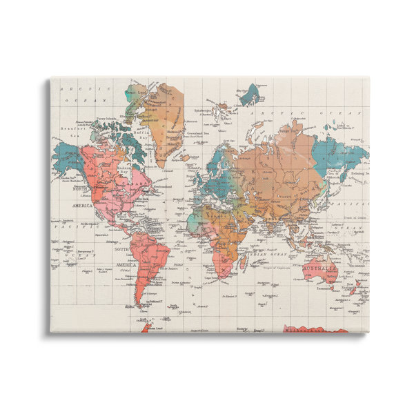 Latitude Run® Detailed Boho World Map by - Wrapped Canvas Painting ...