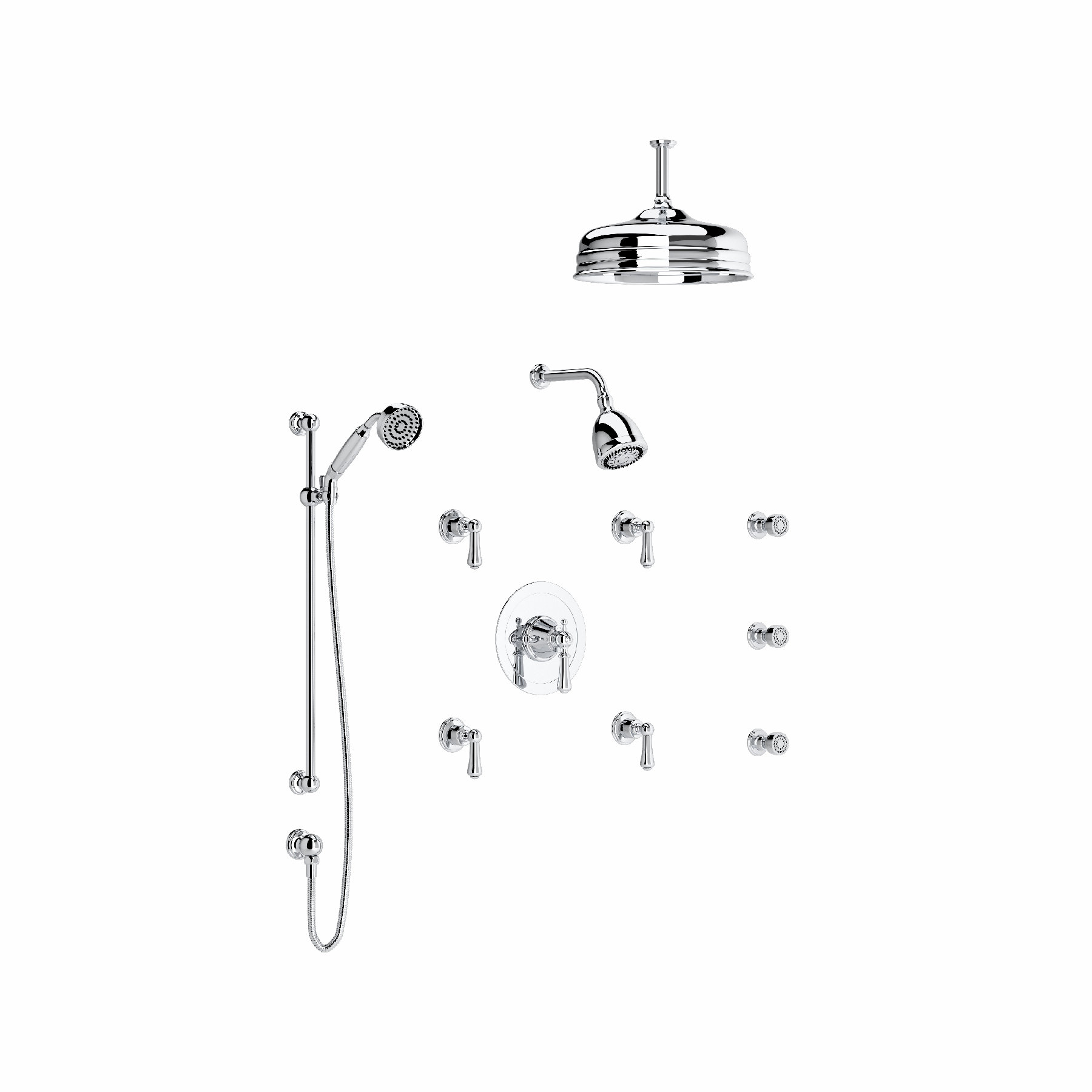 House of Rohl Georgian Era Multi-Function System Featuring Rain and Multi-Function Showerheads ...