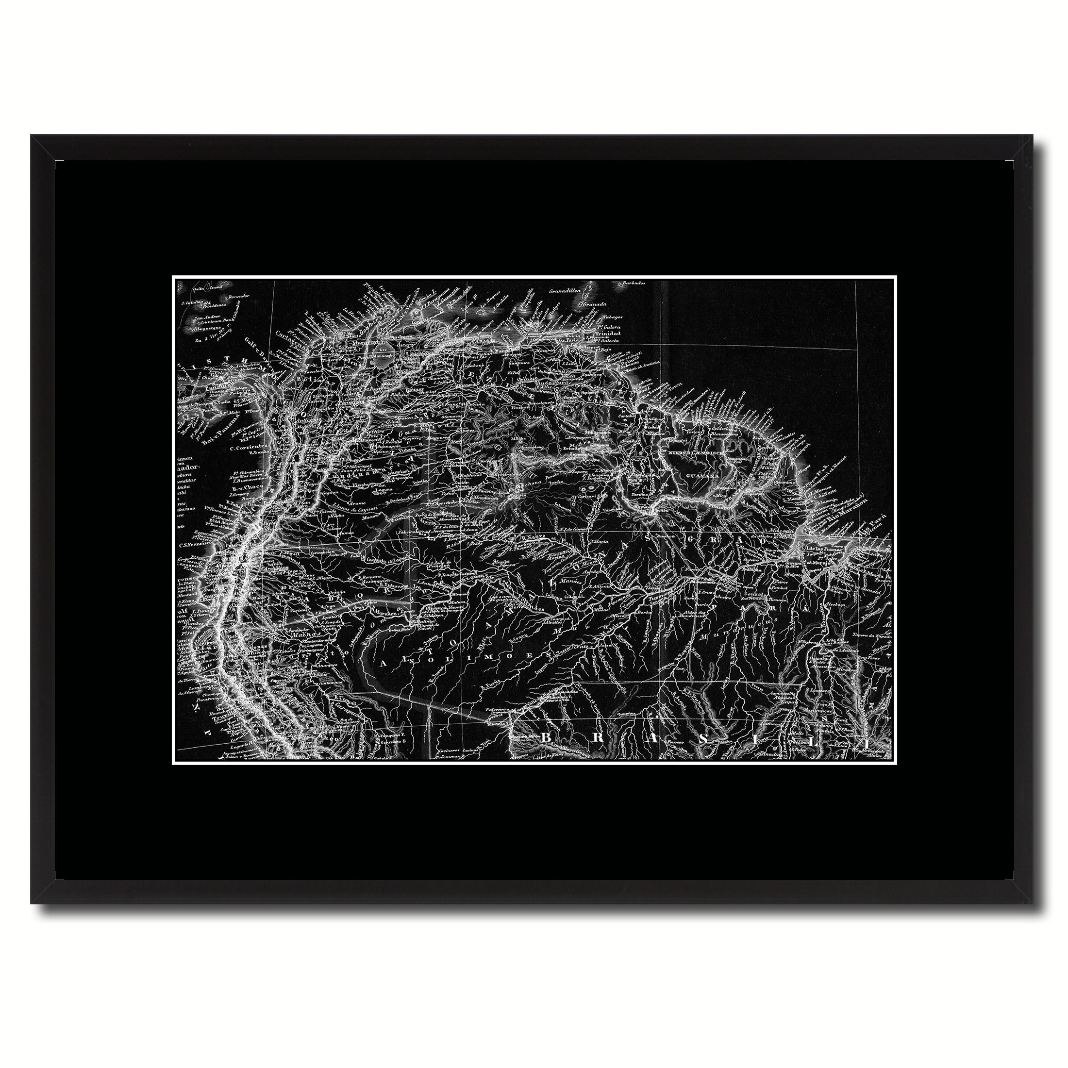 17 Stories Venezuela Colombia Brazil Old Monochrome Map - Picture Frame ...