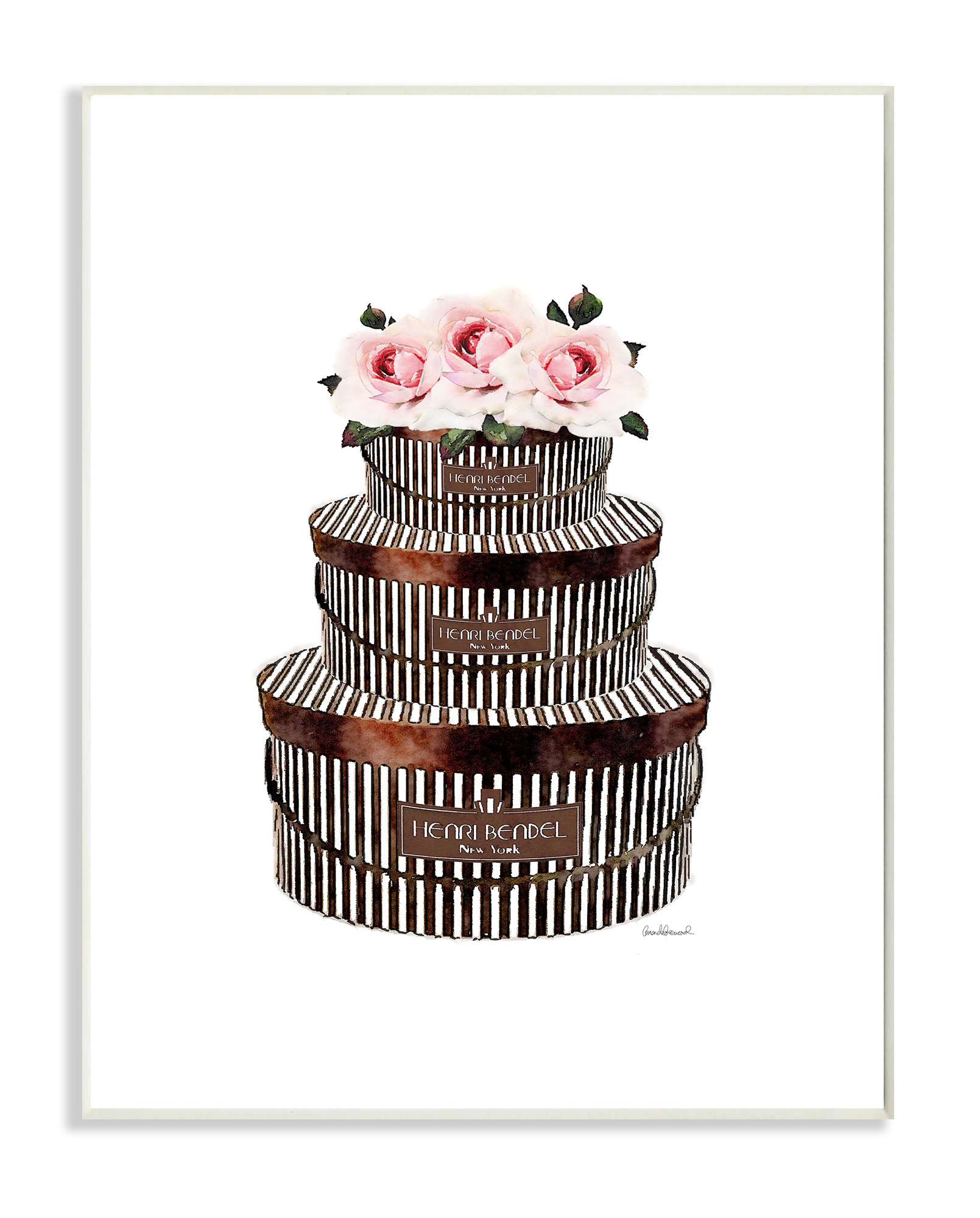 Mercer41 Striped Hat Boxes With Roses - Graphic Art | Wayfair