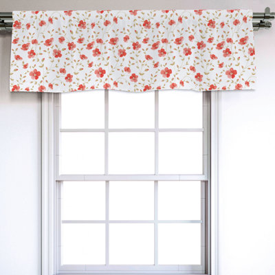 East Urban Home Floral Sateen Ruffled 54'' Window Valance in Dark Coral ...