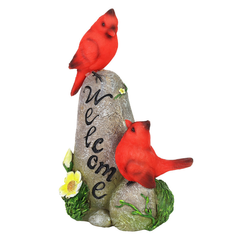 Exhart Solar Cardinals On A Hand Painted Welcome Rock Garden Statuary ...