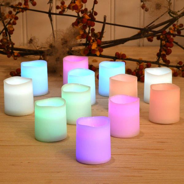 Charlton Home® 12 Piece Battery Operated Unscented Votive Candle Set ...