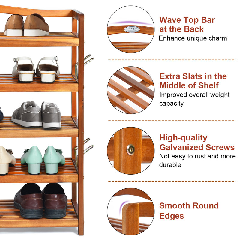 Bay Isle Home 5-Tier Wood Freestanding Heavy-duty 18 Pair Shoe Rack ...
