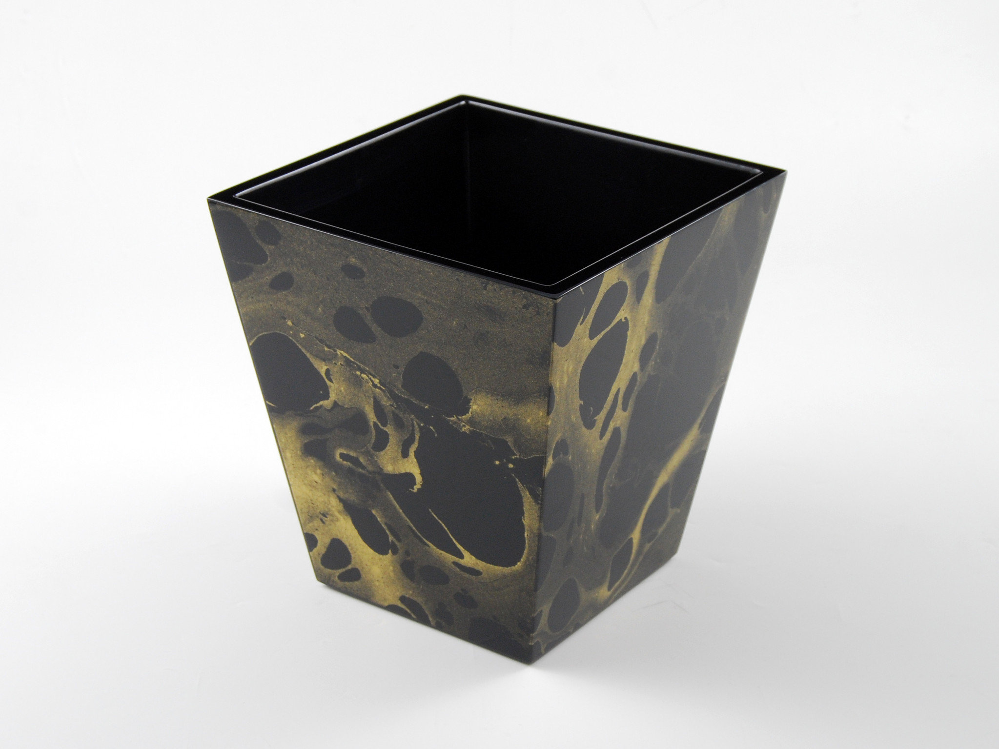 PacificConnections Black Gold Marble Waste Basket | Perigold