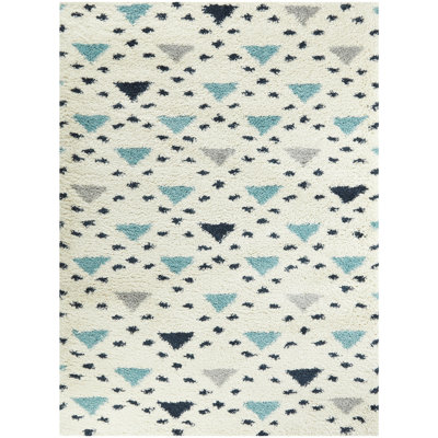 Wrought Studio Dodger Geometric Blue/Beige Shag Area Rug | Wayfair