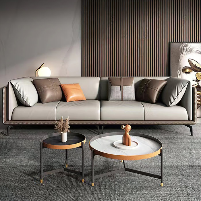 Wrought Studio Beniamino Nordic Luxury Simple Three Seat Faux Leather ...