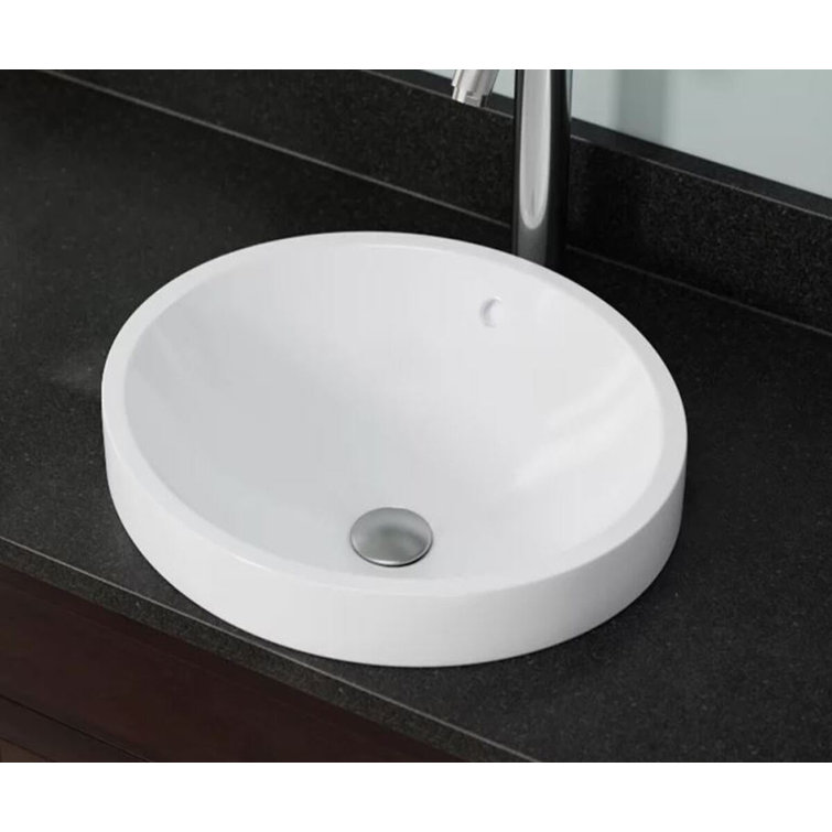 DROP Bath and Kitchen White Ceramic Circular Semi-Recessed Vessel ...