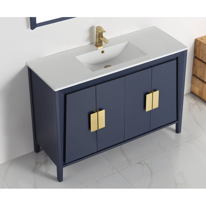 Mercer41 Larvotto Navy Blue 47.75'' Free-standing Single Bathroom ...
