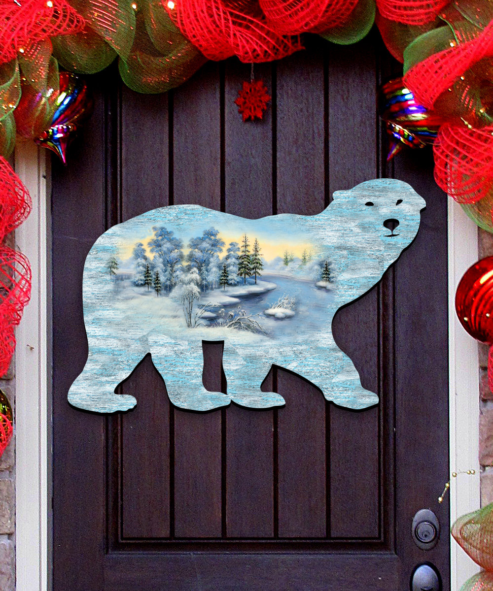 Designocracy Polar Bear Winter Artic Land Wooden Decorative Door Hanger ...