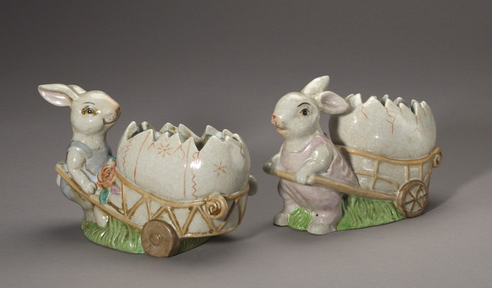 August Grove® Cate Ceramic Rabbits with Egg Cart Bowls 2 Piece Figurine ...