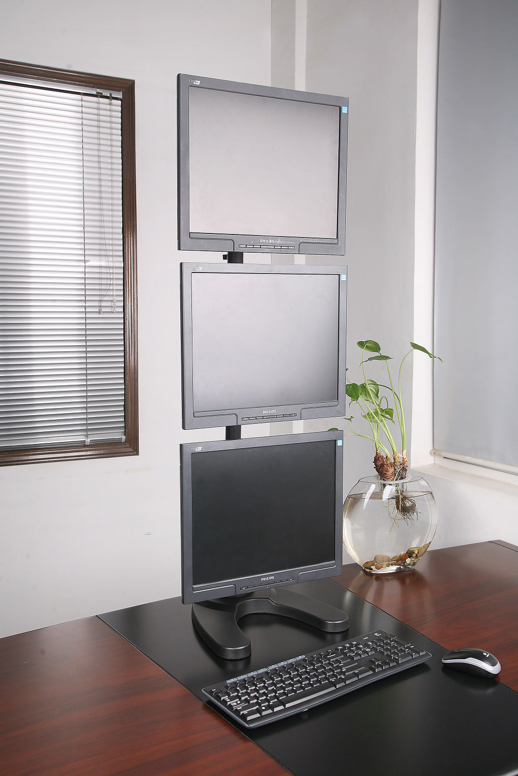 VIvo Triple Vertical Monitor Desk Stand | Wayfair