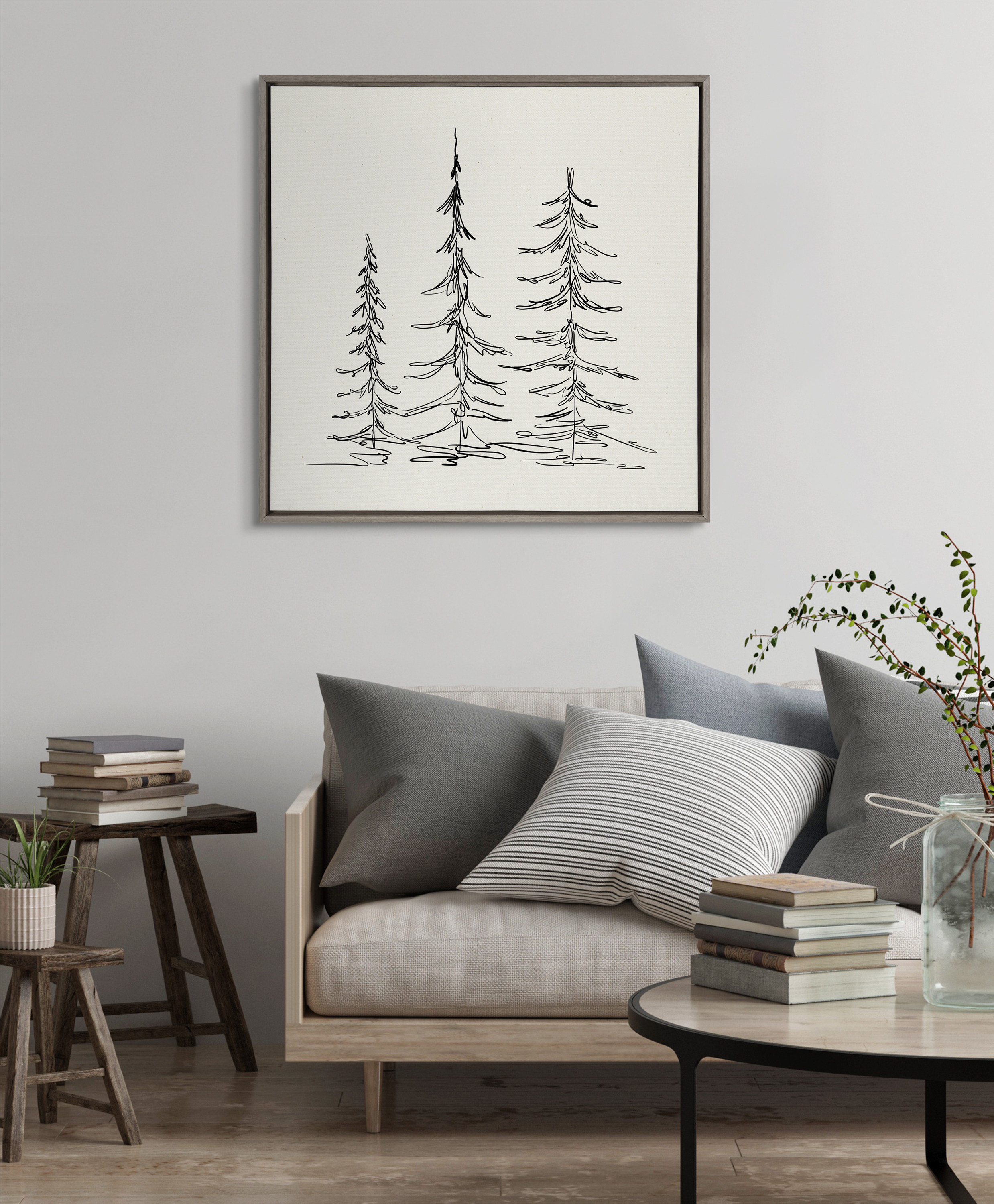 Loon Peak® Minimalist Evergreen Trees Sketch Framed On Canvas Drawing ...