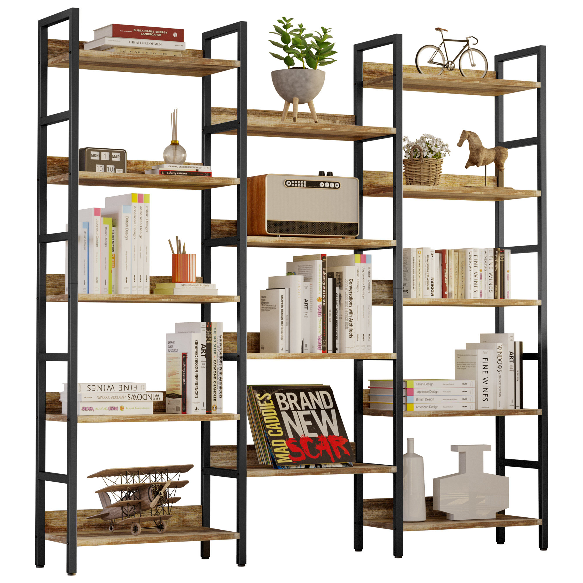 17 Stories Nadaba 69.3'' H x 69.3'' W Iron Library Bookcase & Reviews ...