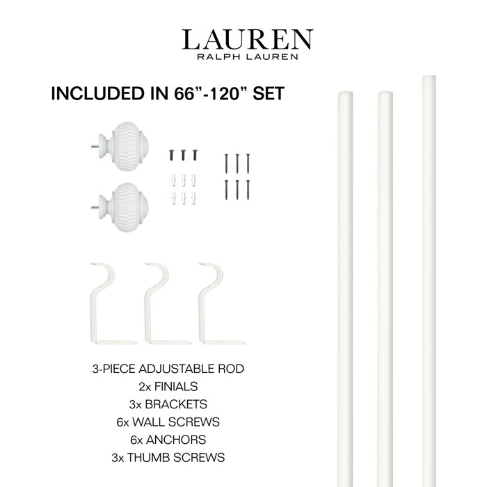 Lauren Ralph Lauren Cayson 1" Window Curtain Rod and Finial Set ...