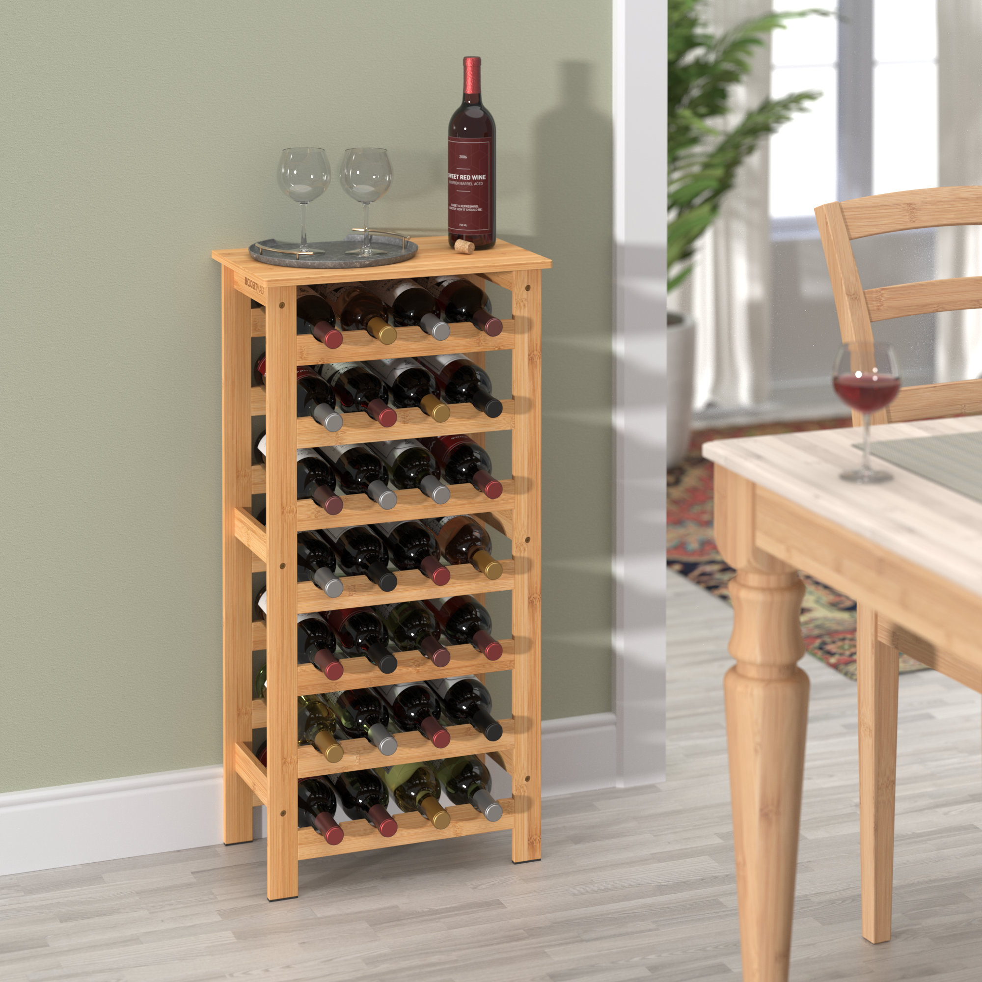 ClosetMaid 28 Bottle Solid Wood Floor Wine Bottle Rack in Brown ...