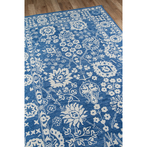 Birch Lane™ Cece Handmade Wool Blue/White Rug & Reviews | Wayfair