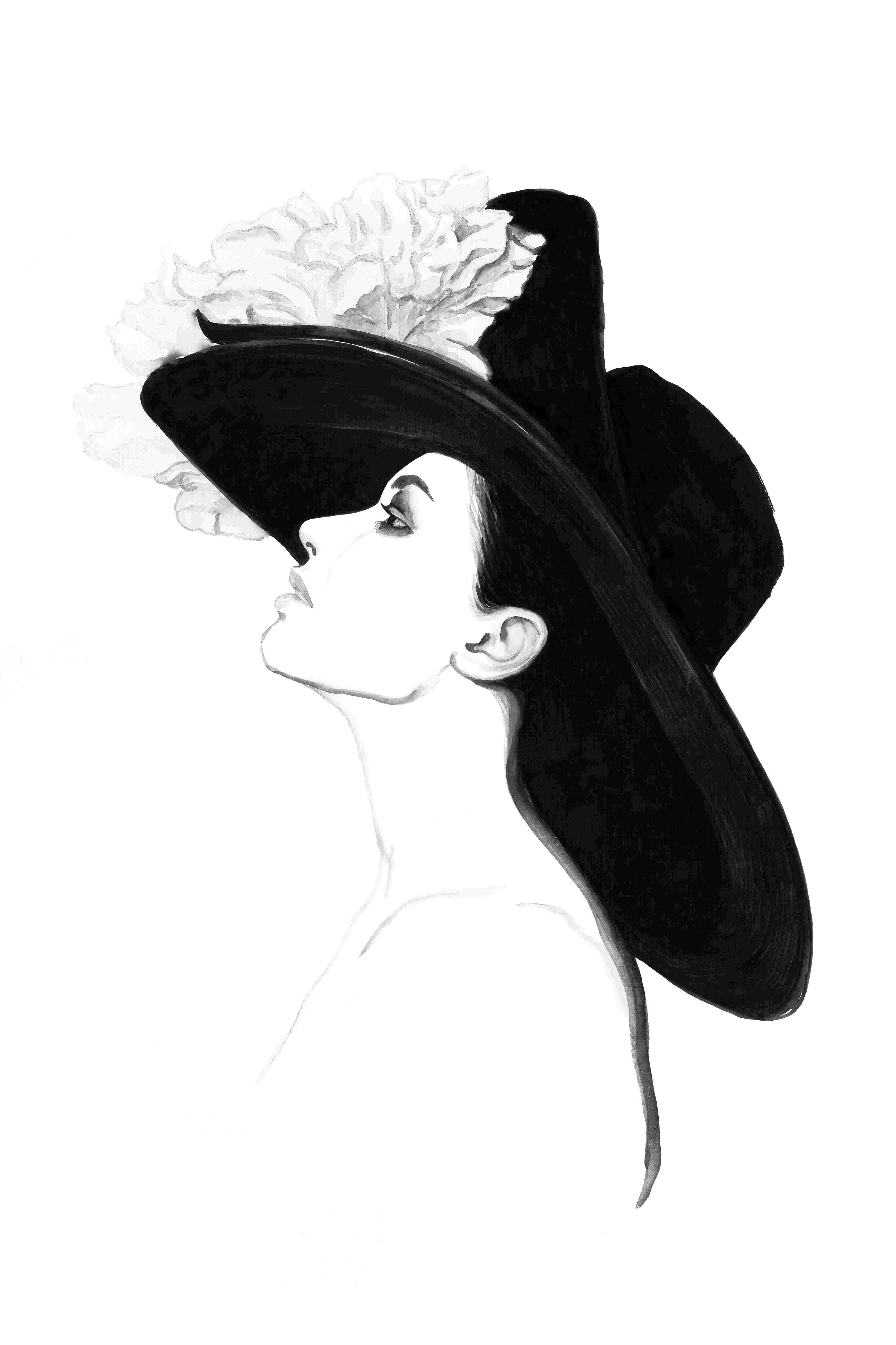 Mercer41 Ink Woman Fancy Hat - Wrapped Canvas Print | Wayfair