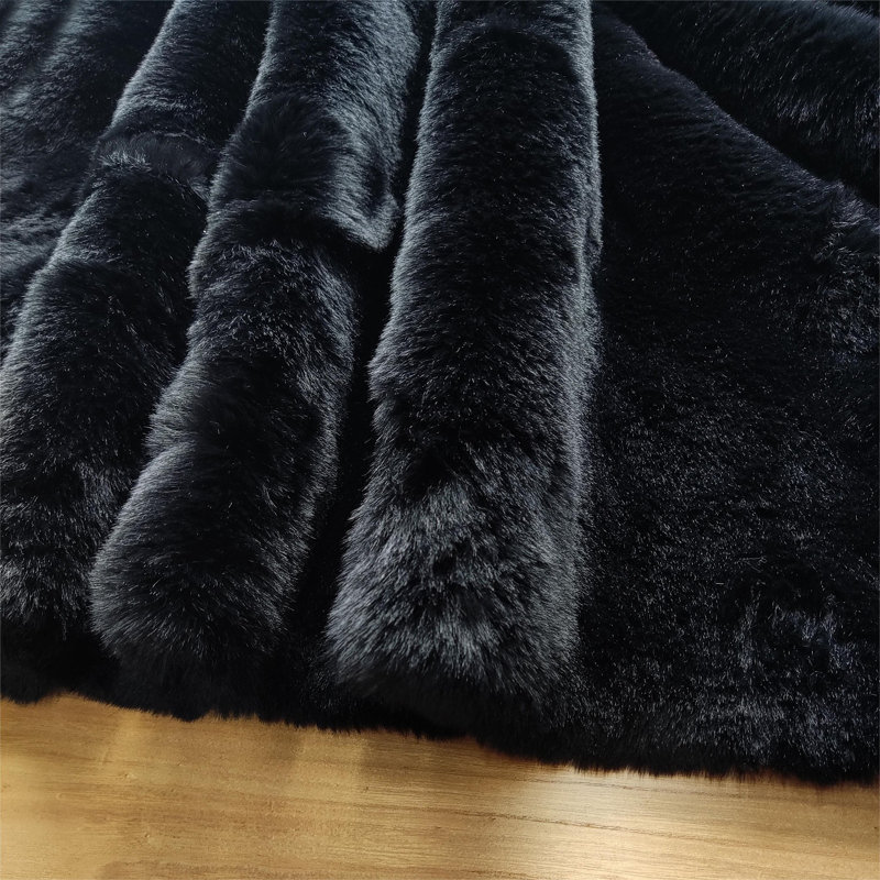 HERVEY Black Novelty Faux Rabbit Fur Rug Luxury Soft Thicken Faux Fur ...