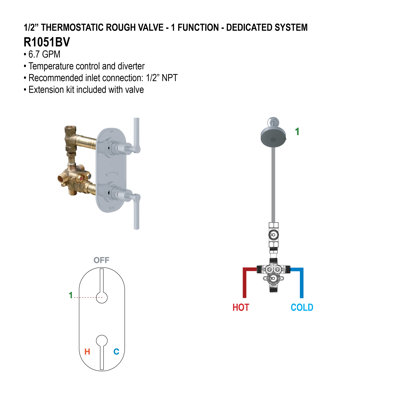 Rohl Universal 1/2" Thermostatic Rough-in Valve with Integrated Volume ...