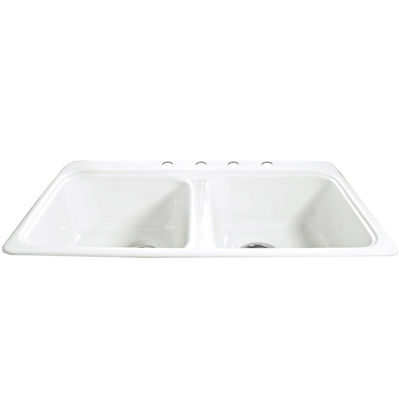 CECO Royal Palm 22'' W Double Bowl Cast Iron Drop-In Kitchen Sink with ...