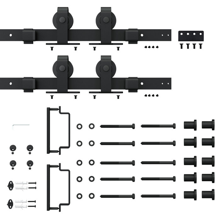 Calhome Glass and Metal Double Sliding Barn Door with Installation ...