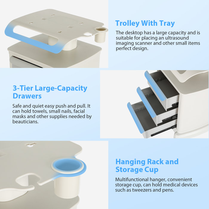 Domccy® Mobile Ultrasound Cart, Medical Trolley Carts 110 lbs ...