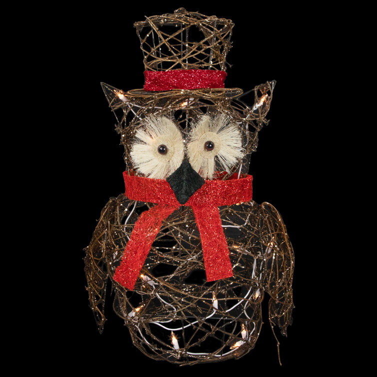 Northlight 21" Lighted Glitter Rattan Owl Christmas Outdoor Decoration ...