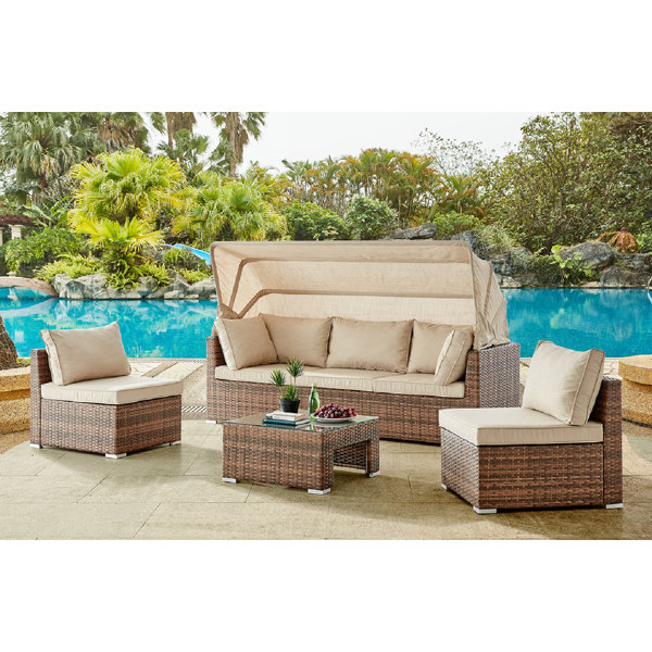 Ebern Designs Gyula Rattan 5 - Person Seating Group with Cushions ...