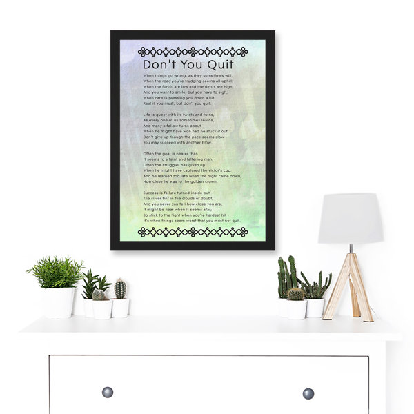 Maturi Don''t You Quit Poem Motivation Typography Quote Picture Framed ...