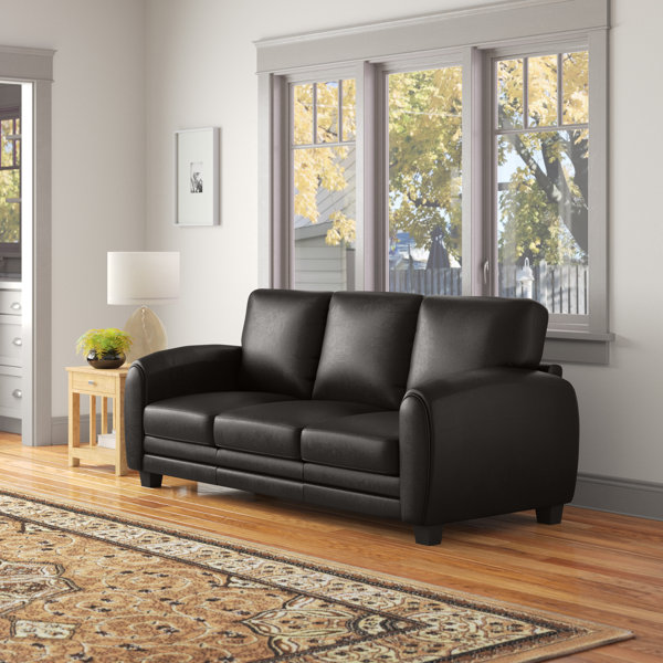 Studded-wood-leather-sofa | Wayfair