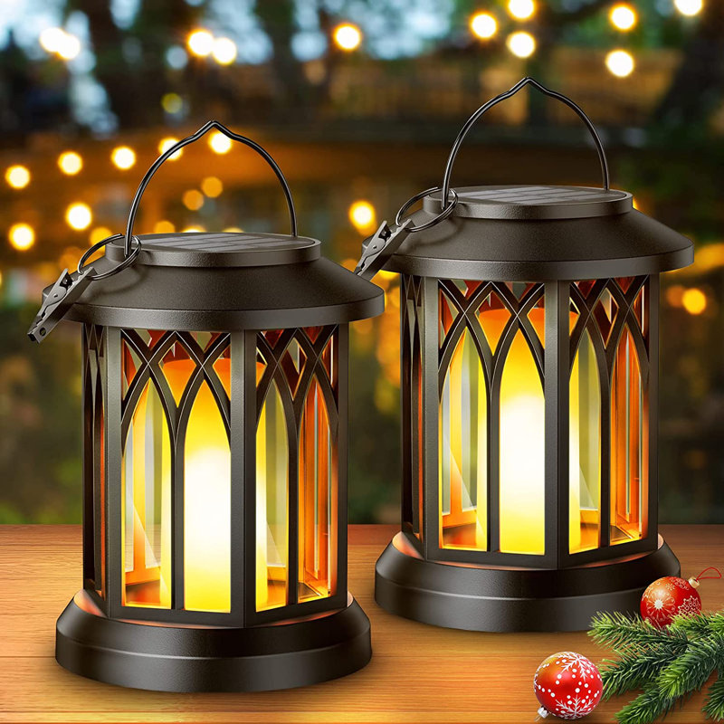 BUCASA 6.18" Solar Powered Integrated LED Outdoor Lantern with Electric ...