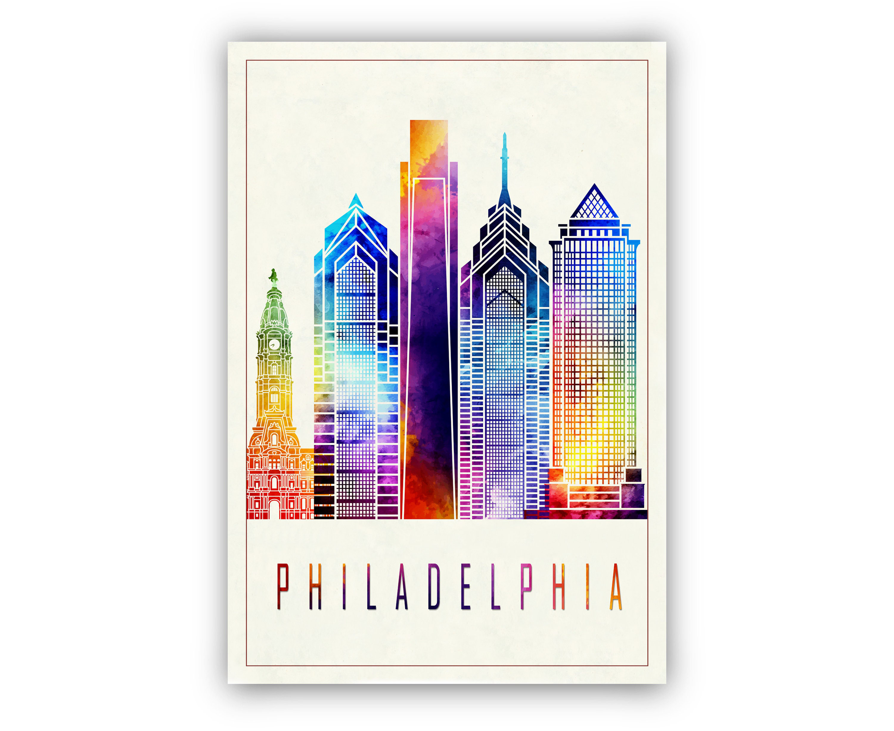 Trinx Philadelphia Modern Illustration US Cities Poster, Unframed Print ...