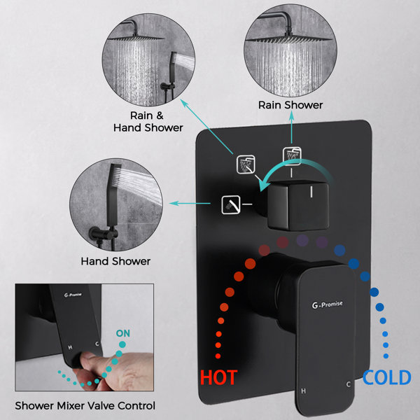 G-Promise 10" Rainfall Shower Head Complete Shower System with Rough-in ...