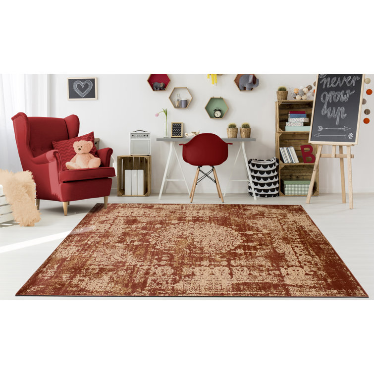 Williston Forge Matias Rust/Beige Area Rug | Wayfair