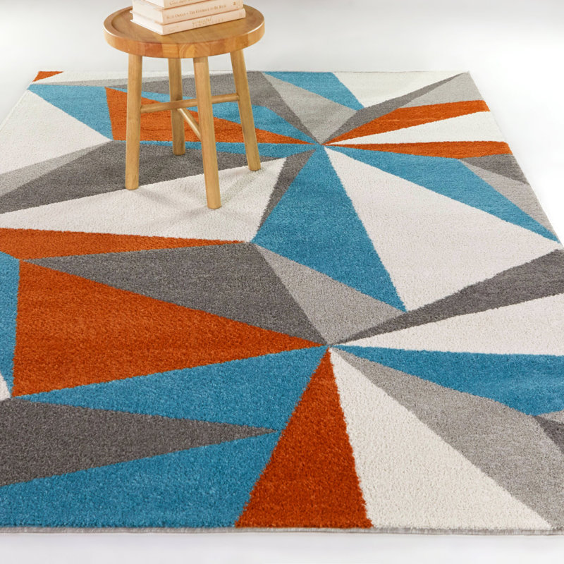 George Oliver Ezmai Performance Blue/Orange/Gray Rug | Wayfair