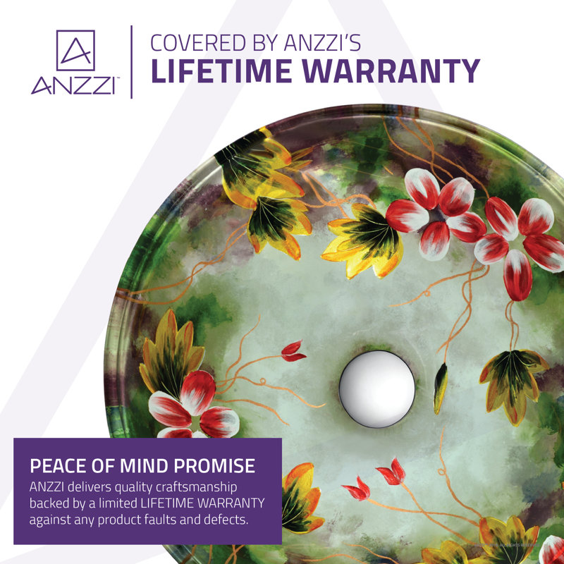 ANZZI Panye 16.5'' Green Tempered Glass Circular Vessel Bathroom Sink ...