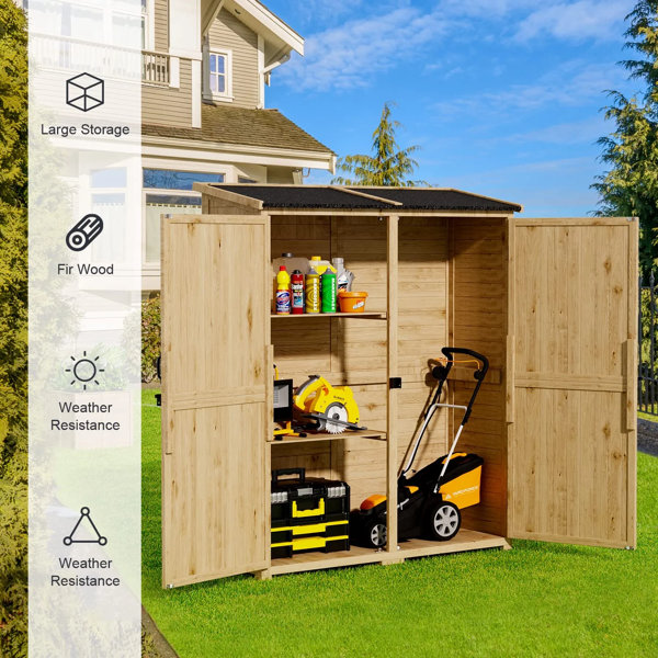 Aiho 4 ft. 7 in. W x 1 ft. 5 in. D Solid Wood Vertical Tool Shed ...