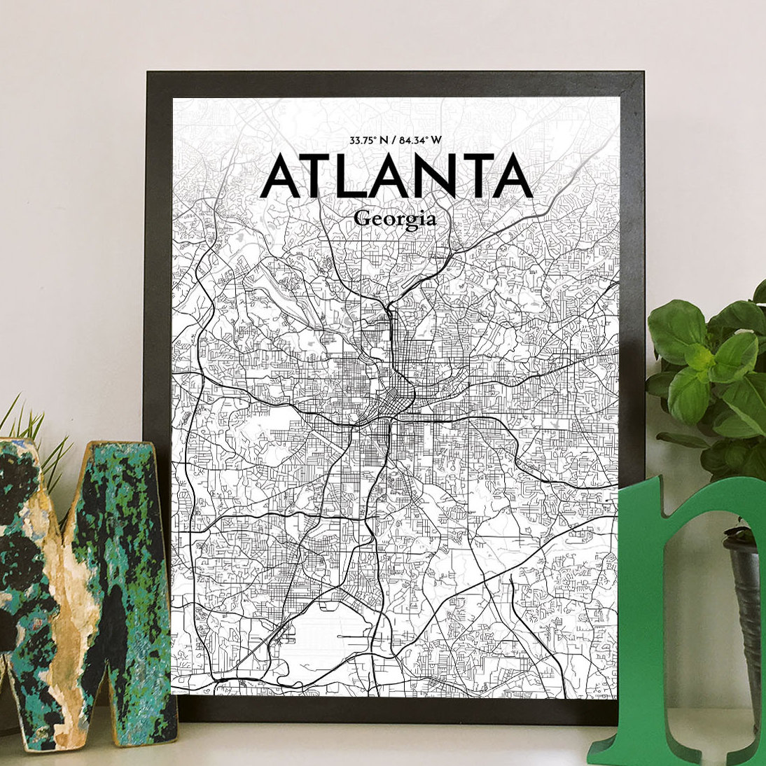 Wrought Studio 'Atlanta City Map' Graphic Art Print Poster in Tones ...