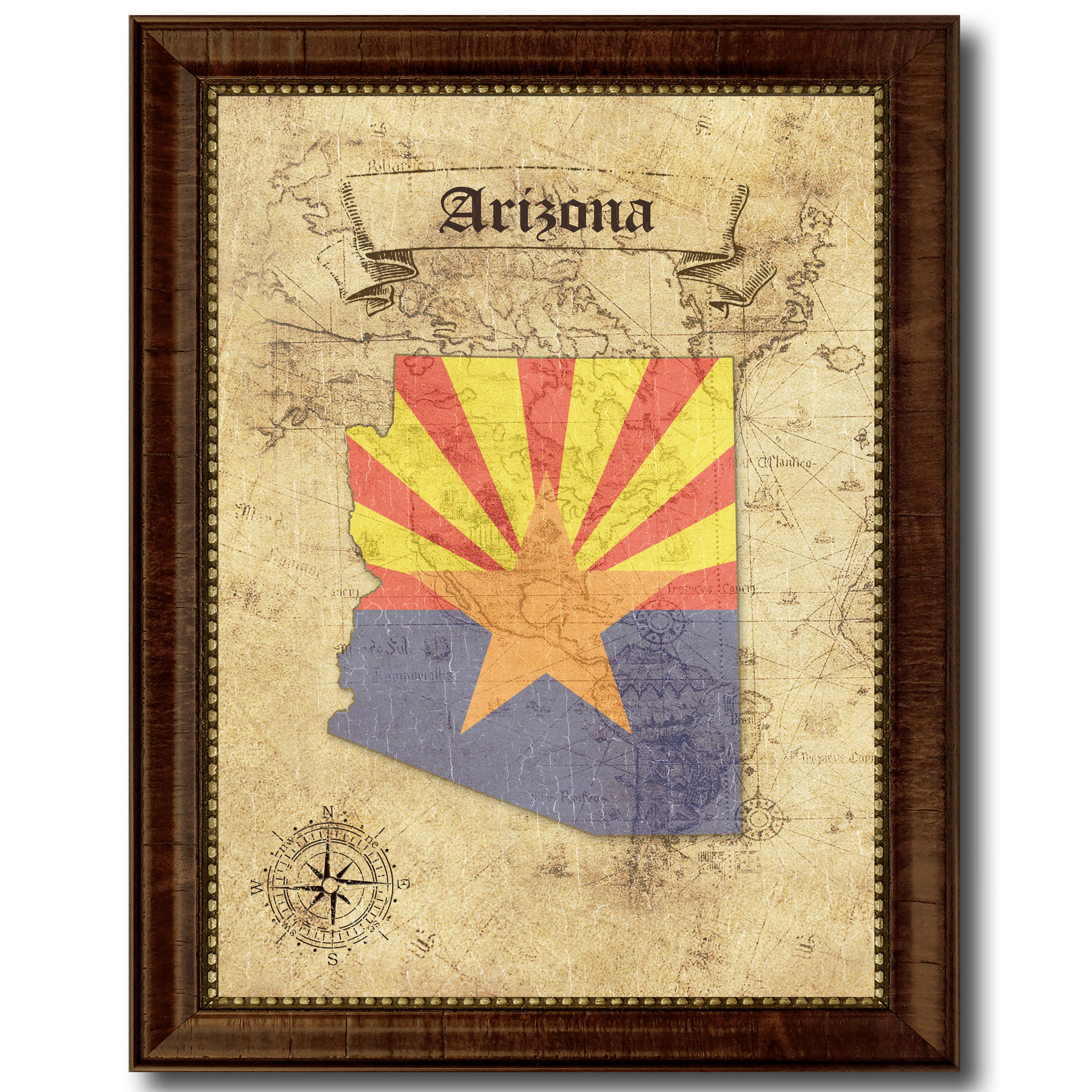 Breakwater Bay Arizona State Vintage Map - Picture Frame Graphic Art on ...
