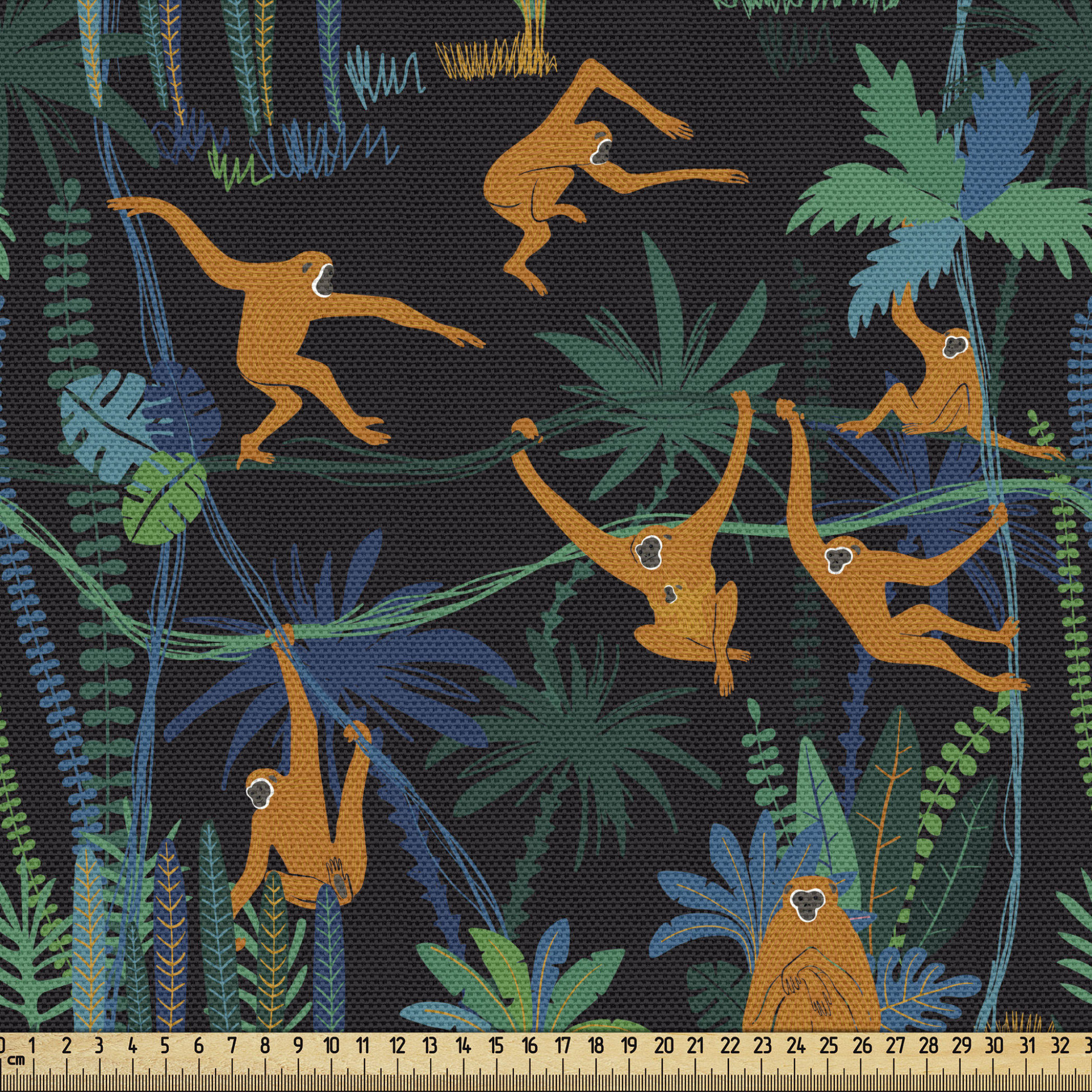 East Urban Home Monkeys Fabric By The Yard, Wildlife Composition Of ...