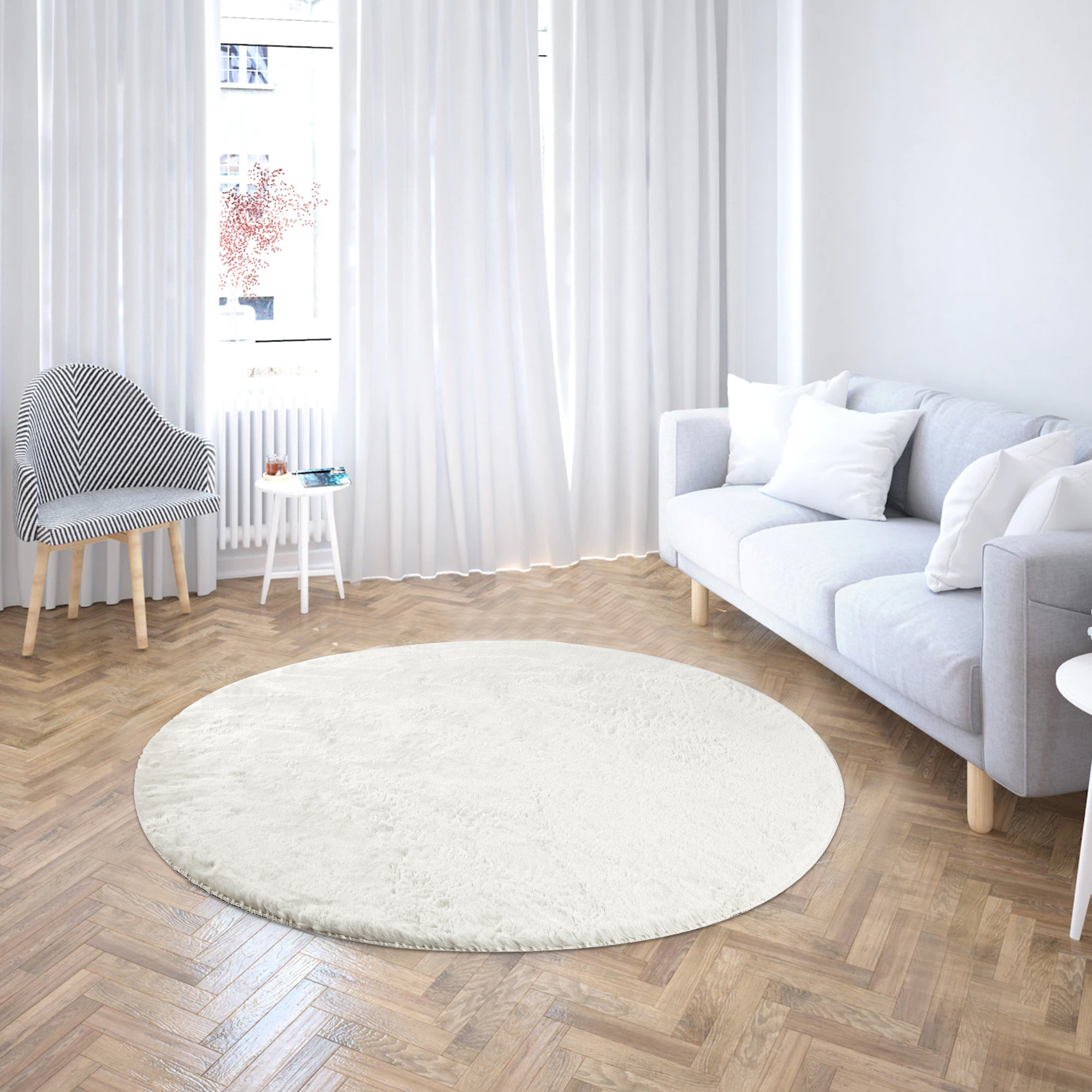 Cheer Collection Rabbit Faux Fur Rug With Anti Slip Bottom 5'' Round ...