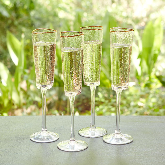 Global Views Hammered Champagne Glass-Clear w/Gold Rim & Reviews | Wayfair
