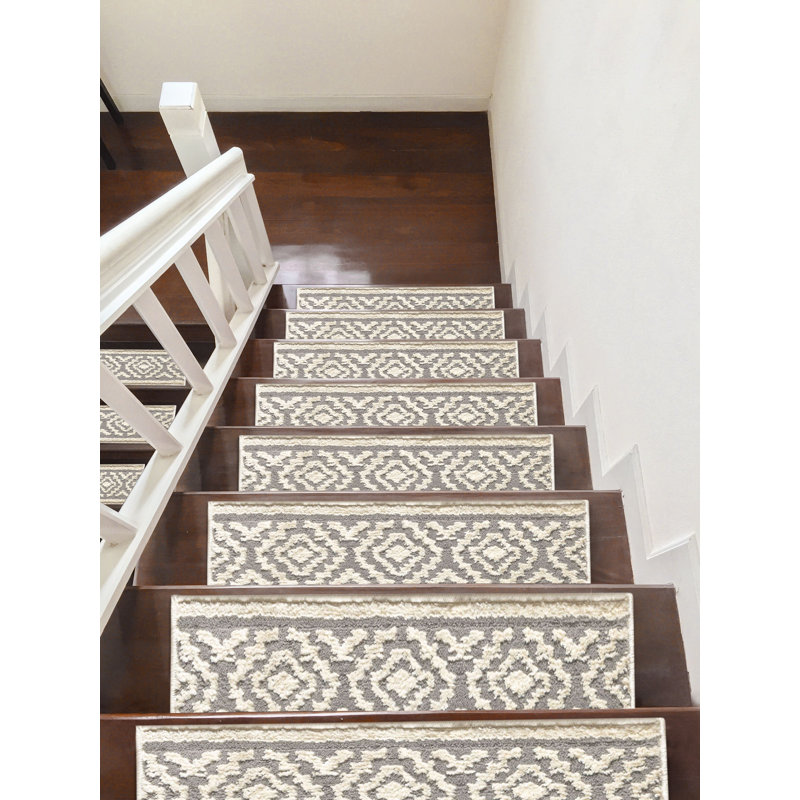 Foundry Select Bevel Stair Treads for Wooden Steps White/Gray Shag ...