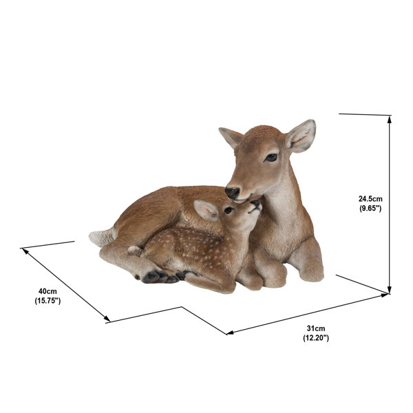 Hi-Line Gift Ltd. Cuddling Mother And Baby Deer 1 Piece Garden Statue ...