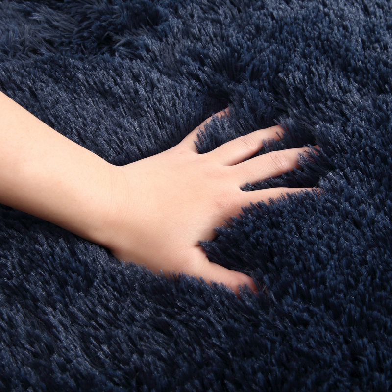 Mercer41 Kamry Machine Braided Faux Fur Navy Blue Rug & Reviews | Wayfair